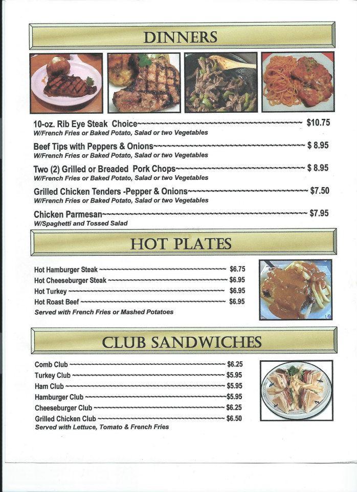 Menu at Chris's Diner restaurant, Florence