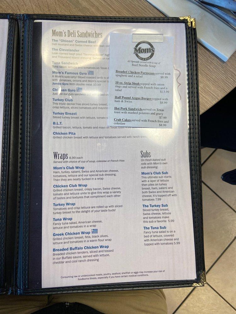 Menu at Mom's Deli & Grille restaurant, North Royalton, York Rd