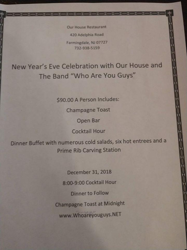Menu at Our House Restaurant and Banquet Facility, Howell, 420 Adelphia Rd