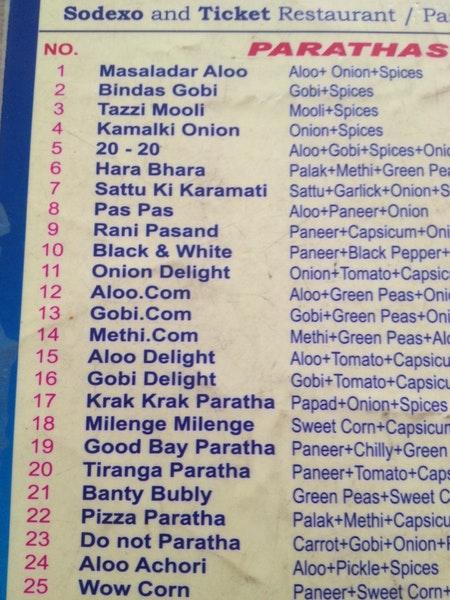 Menu at Paratha Junction, Bengaluru, Govind Reddy Layout Road