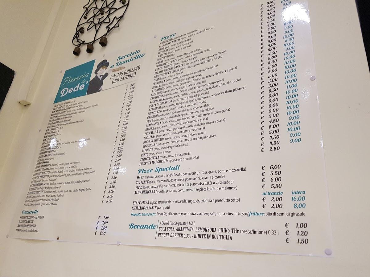 Menu at Pizza Da Dede restaurant, Mola di Bari