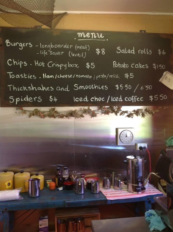 Menu at Pt. Leo Beach Kiosk restaurant, Point Leo