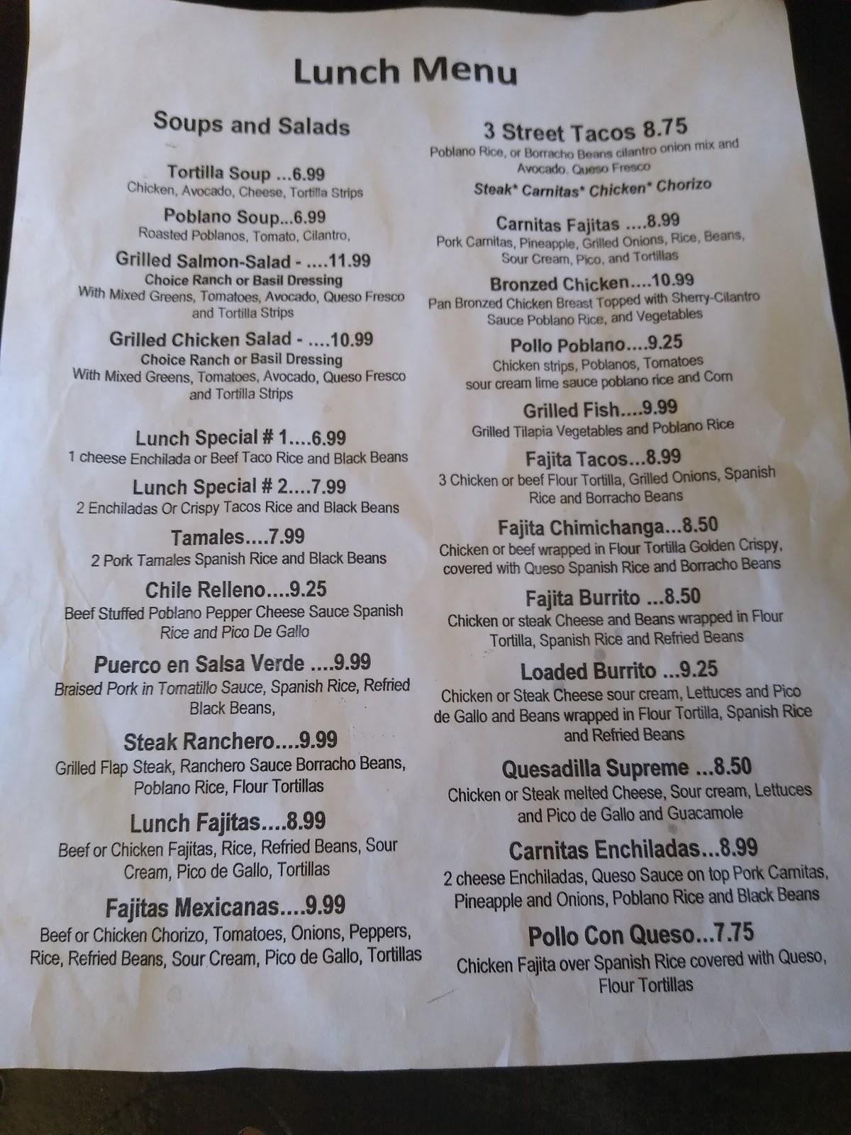 Menu at Rustico Fine Mexican Cuisine pub & bar, Denison