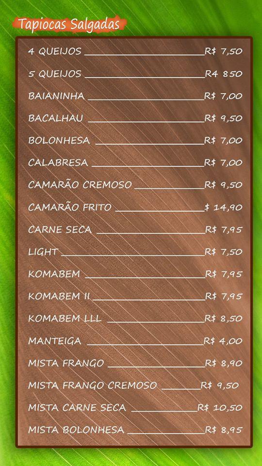 Menu at Tapiocaria Komabem pub & bar, Magé
