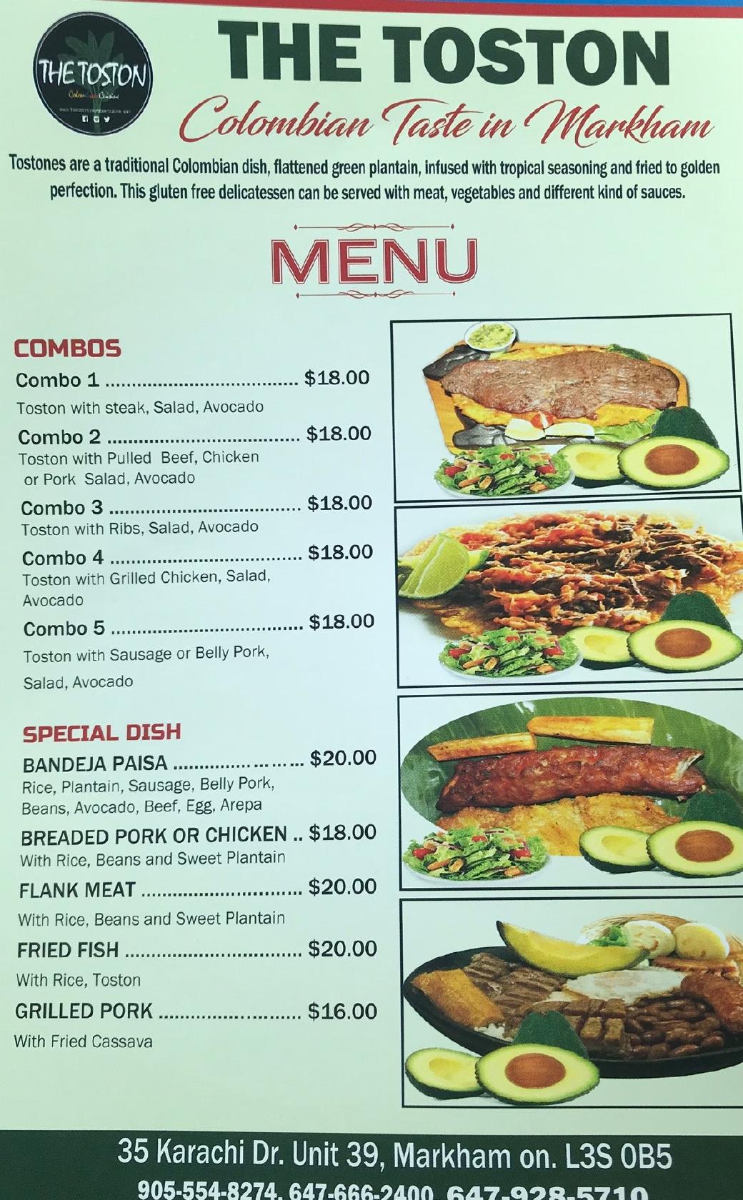 Menu at The Toston restaurant, Markham