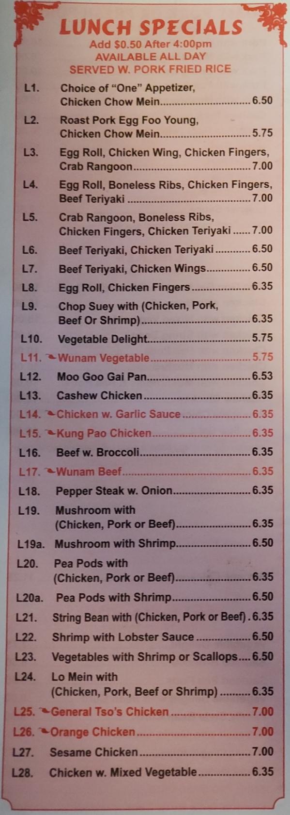 Menu at Wok N Roll restaurant, Biddeford