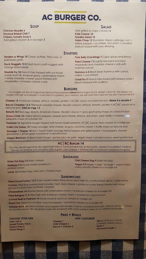 Carta del restaurante AC Burger Co., Atlantic City