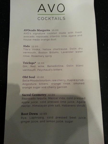 Menu at AVO pub & bar, Nashville, 4 City Ave #104