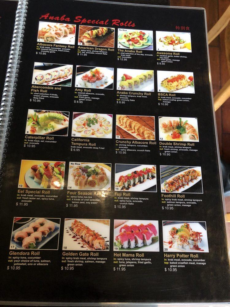 Menu at Anaba Sushi restaurant, Glendora