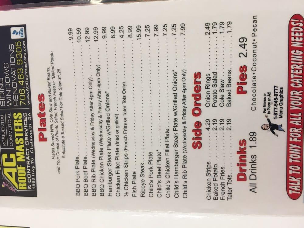 Menu at Bailey's Bar-B-Que, Ringgold