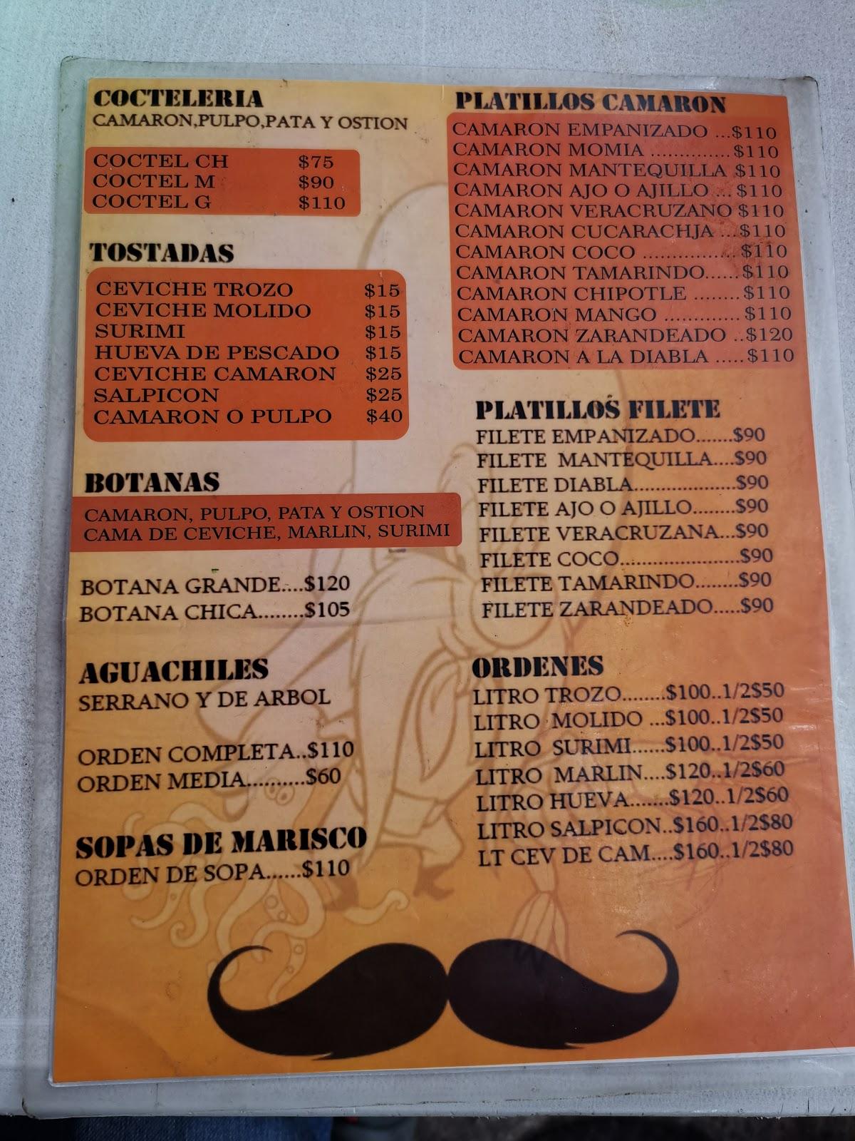 Carta del restaurante El Bigotes, Guadalajara