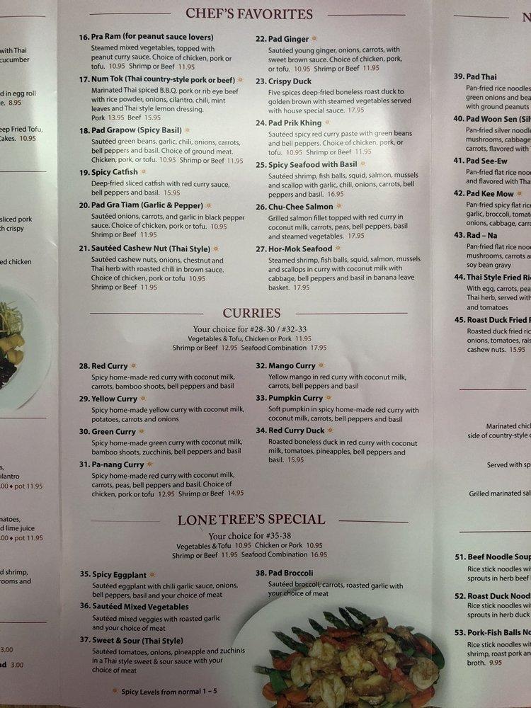 Menu at Lone Tree Thai Cuisine restaurant, Brentwood