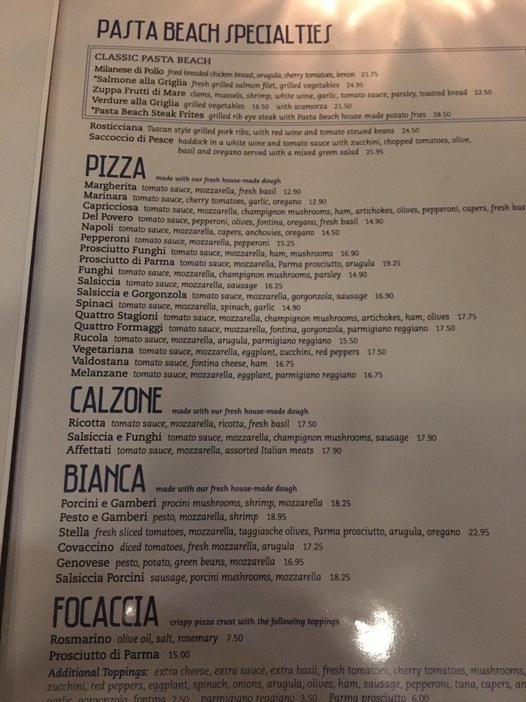 Menu at Pasta Beach Providence pizzeria, Providence