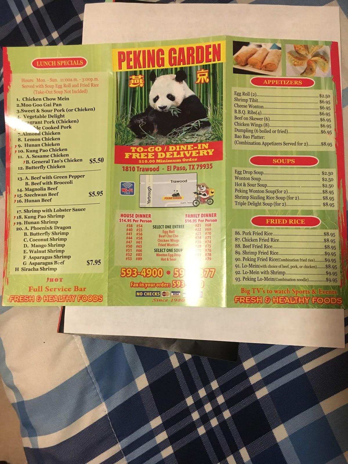 Menu at Peking Garden restaurant, El Paso, Trawood Dr