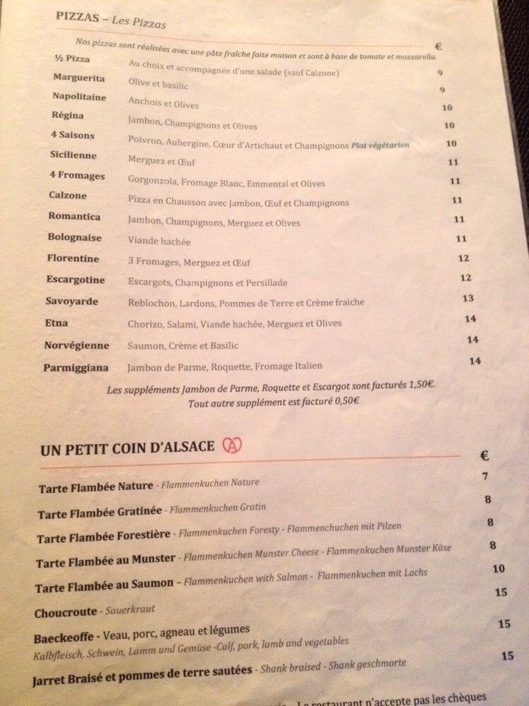 Carta de Restaurant La Romantica, Colmar