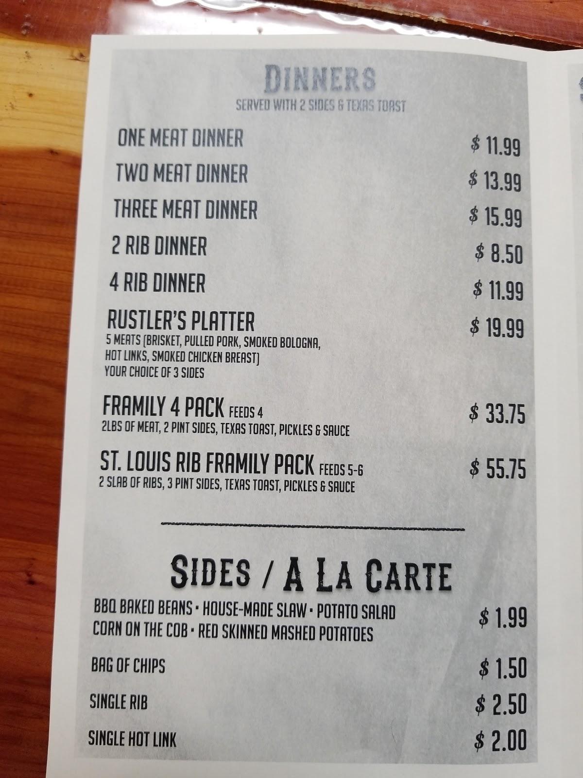Menu at Rustler's BBQ, Henryetta