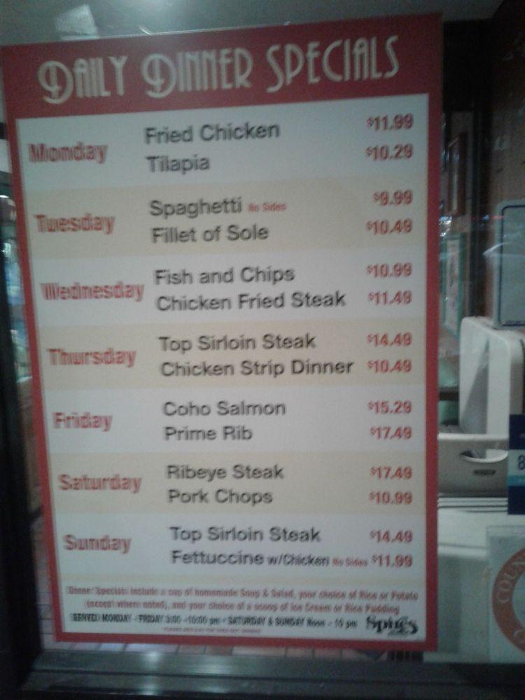Menu at Spires Restaurant, Tustin, Newport Ave