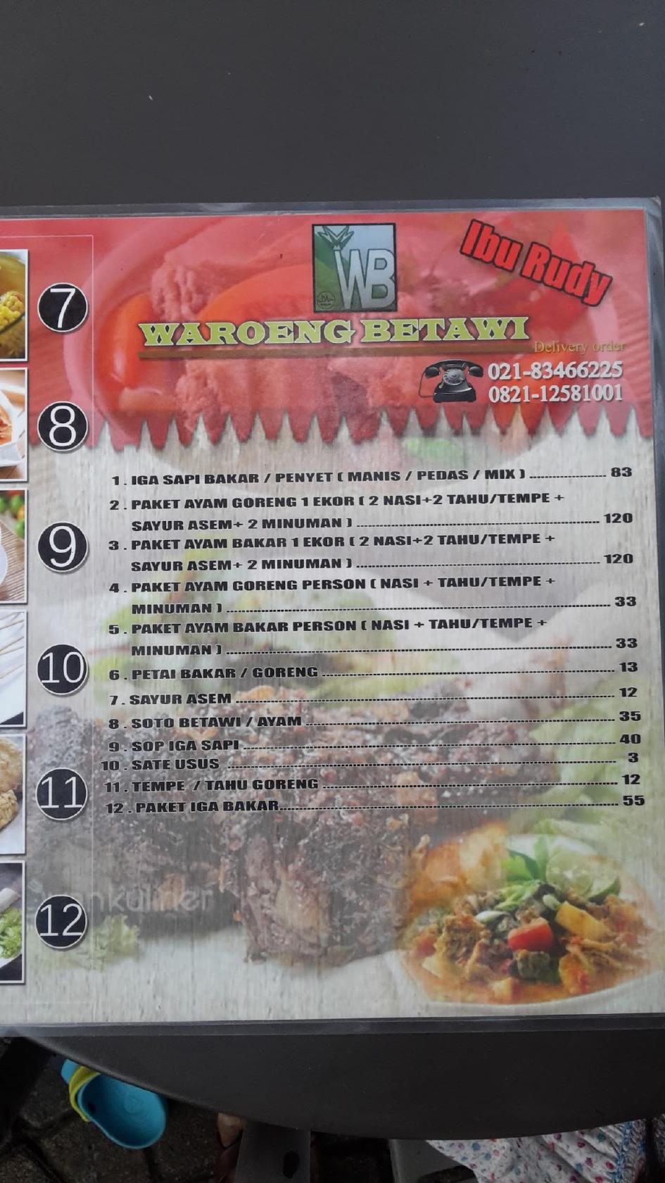 Menu at Waroeng Betawi Ibu Rudy Rozarie Khas Iga Bakar restaurant ...