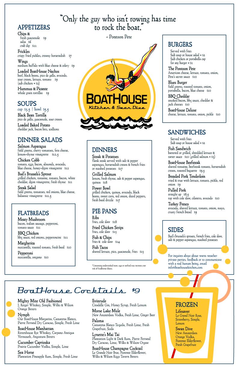Menu at Boathouse Kitchen & Swan Dive pub & bar, Cicero