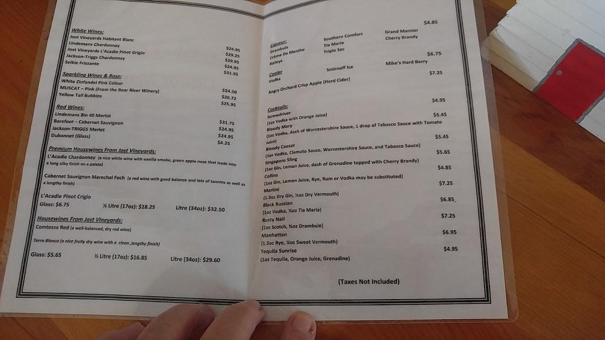 Menu at Captain's Cabin Restaurant, Digby