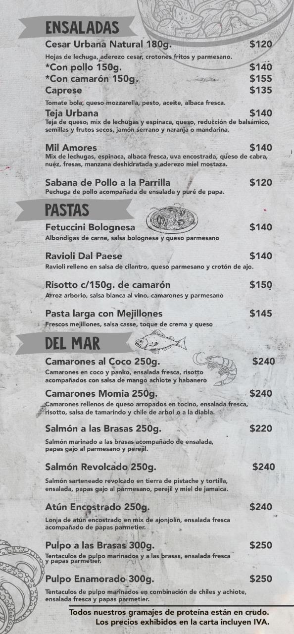 Carta del restaurante Distrito Urbano Santa Ana, Chiautempan
