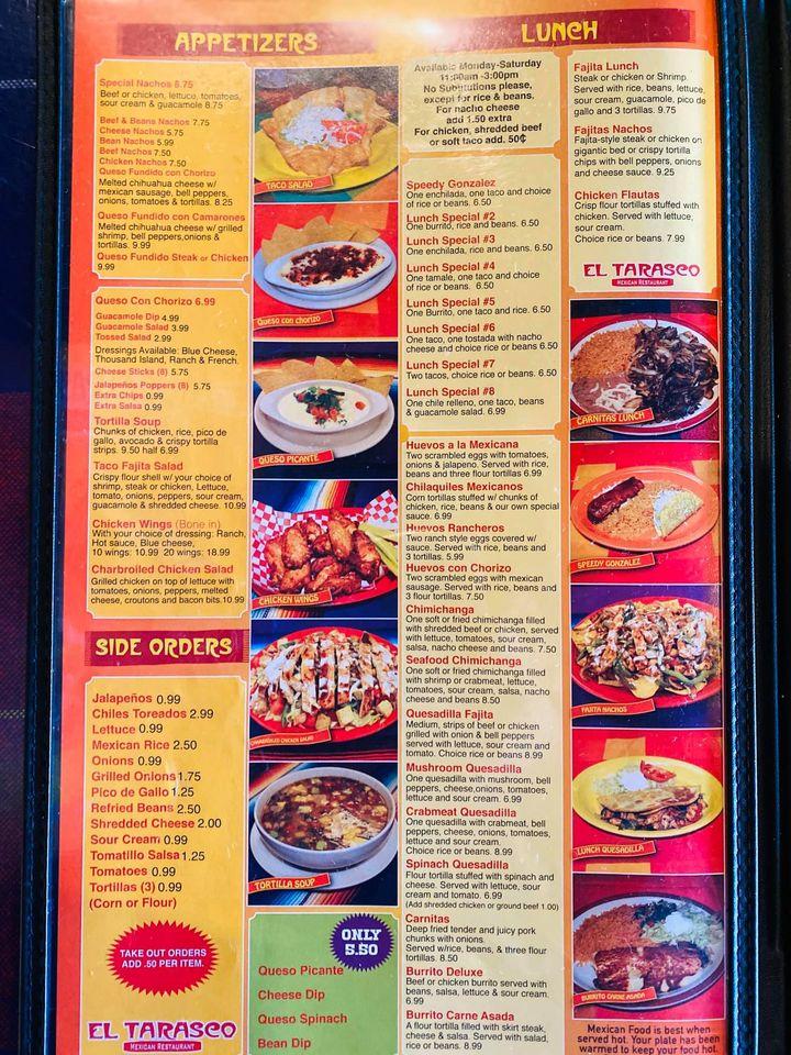 Menu at El Tarasco Mexican Restaurant, Shepherdsville