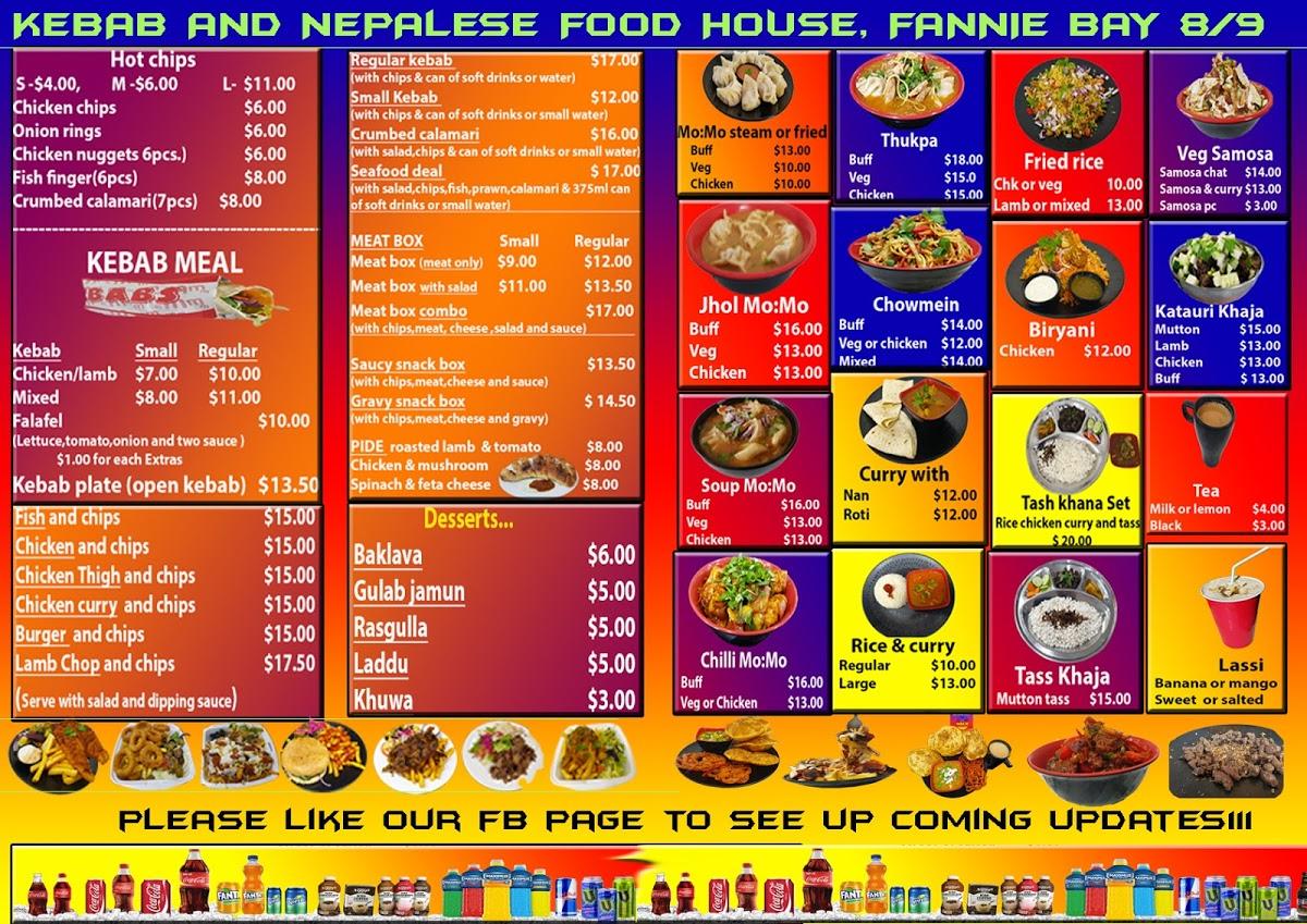 Menu at DADA DI ( Fannie Bay Kebab) restaurant, Fannie Bay
