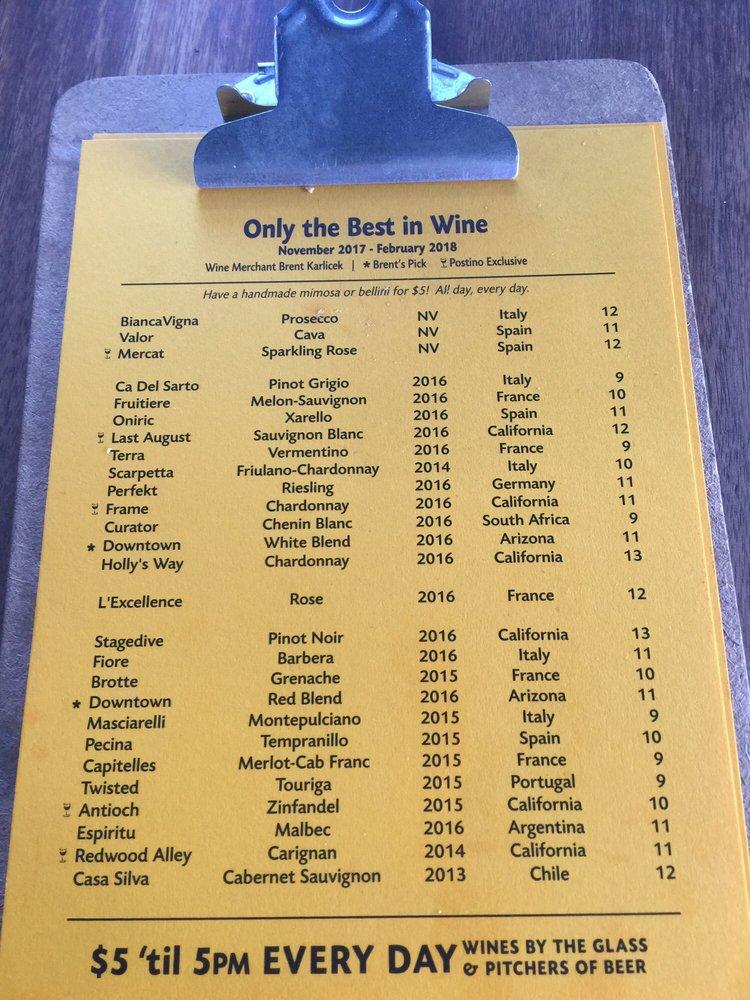 Menu at Postino East pub & bar, Gilbert