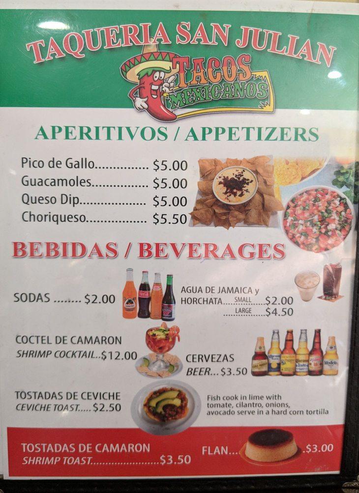 Menu at Taqueria San Julian restaurant, Fort Myers