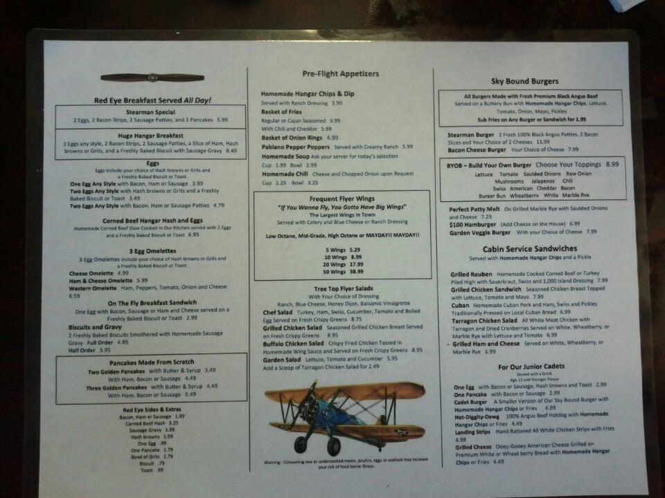 Menu at The Happy Hangar Café restaurant, Lutz