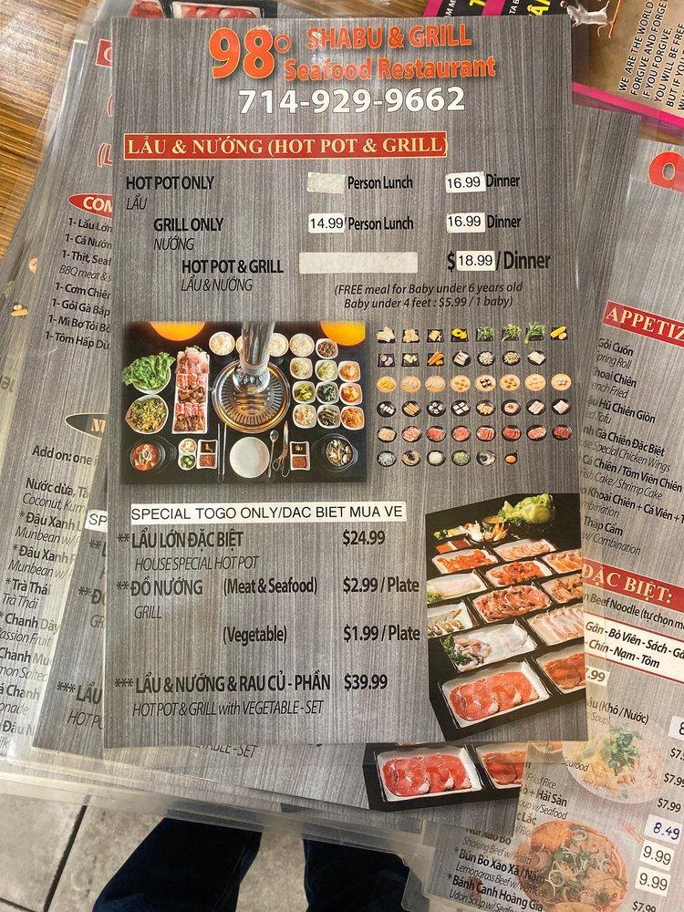 Menu at 98 Shabu+Grill Seafood buffet restaurant, Westminster