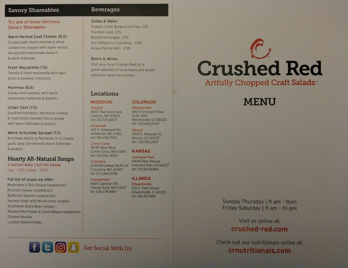 Menu at Crushed Red- Overland Park pizzeria, Overland Park