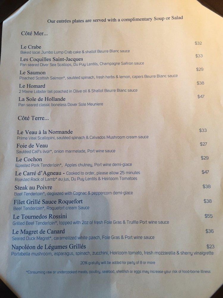Menu at Le Yaca Virginia Beach restaurant, Virginia Beach