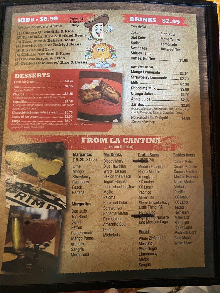 Menu at Los Primos Mexican Restaurant, Hagerstown