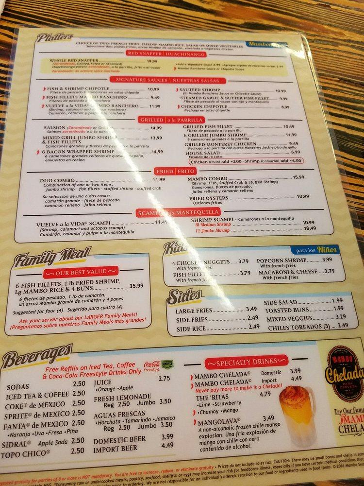 Menu at Mambo Seafood restaurant, Houston, 10402 Gulf Fwy