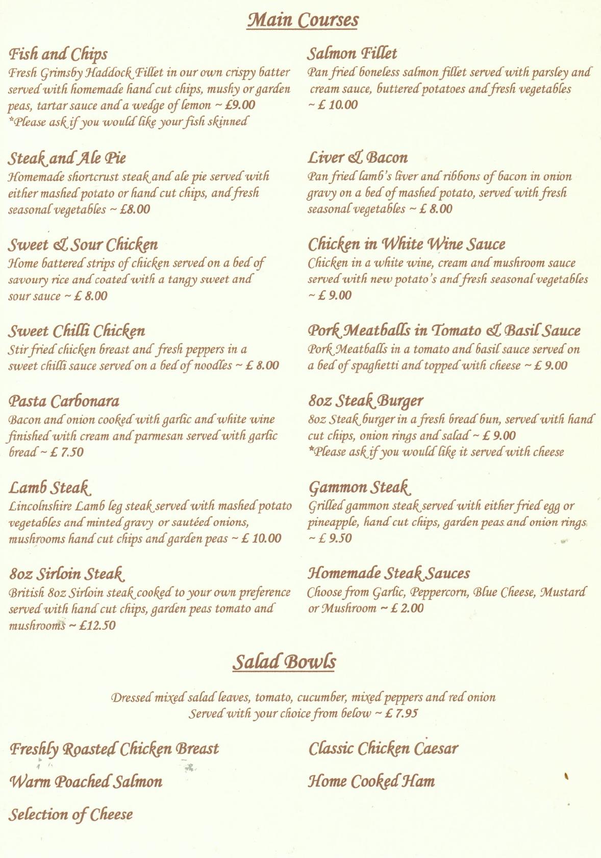 Menu at The King's Head Hotel pub & bar, Louth