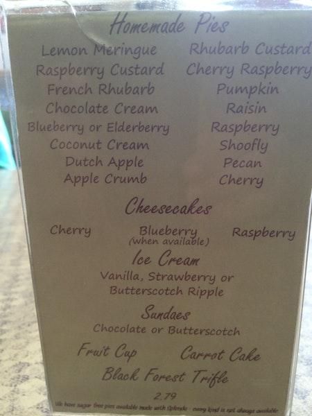 Menu at Anna Mae's Bakery & Restaurant, Millbank