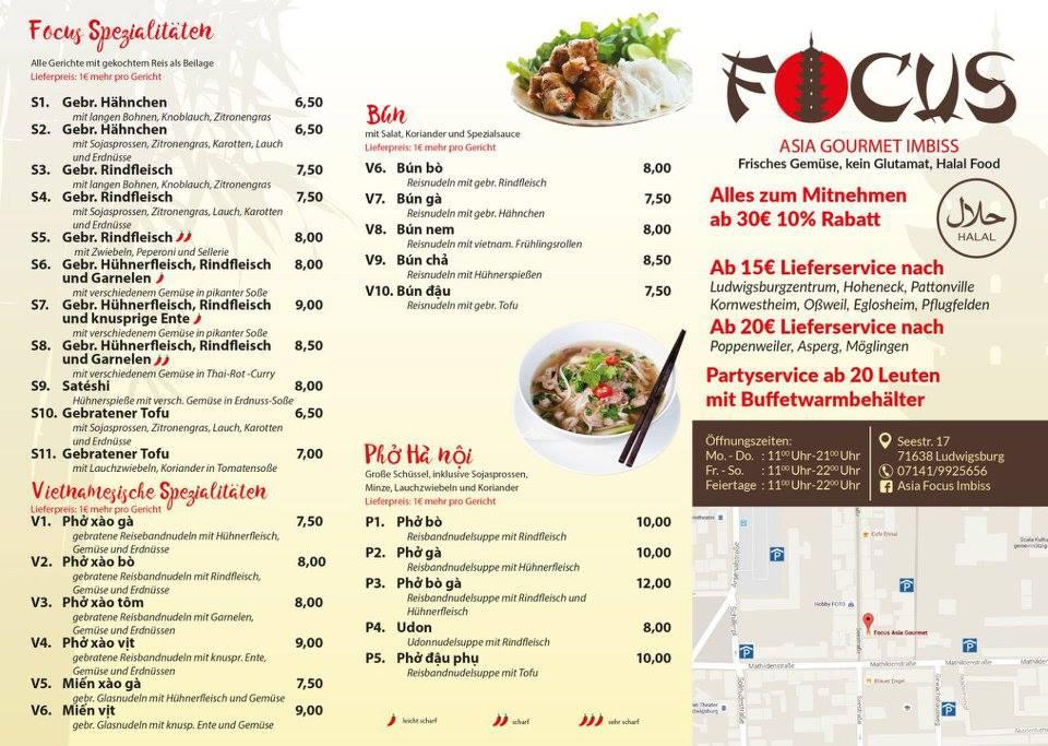 Menu at Asia Focus Gourmet restaurant, Ludwigsburg