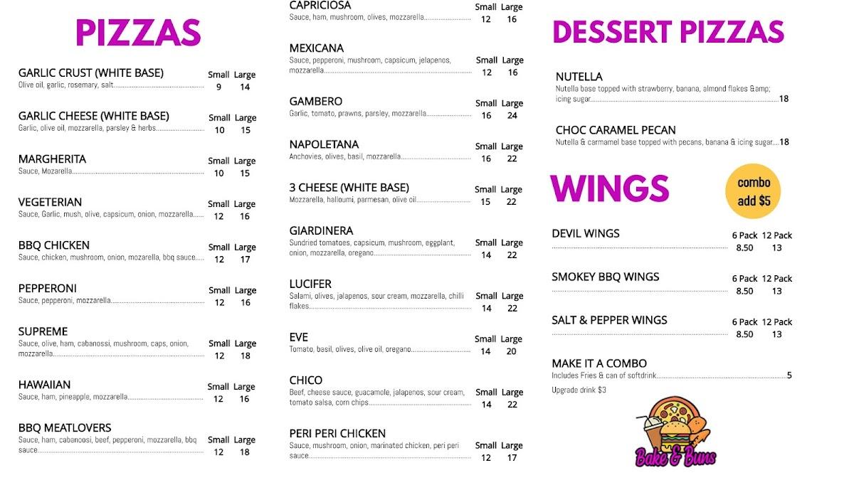 Menu at Bake & Buns, Mortdale
