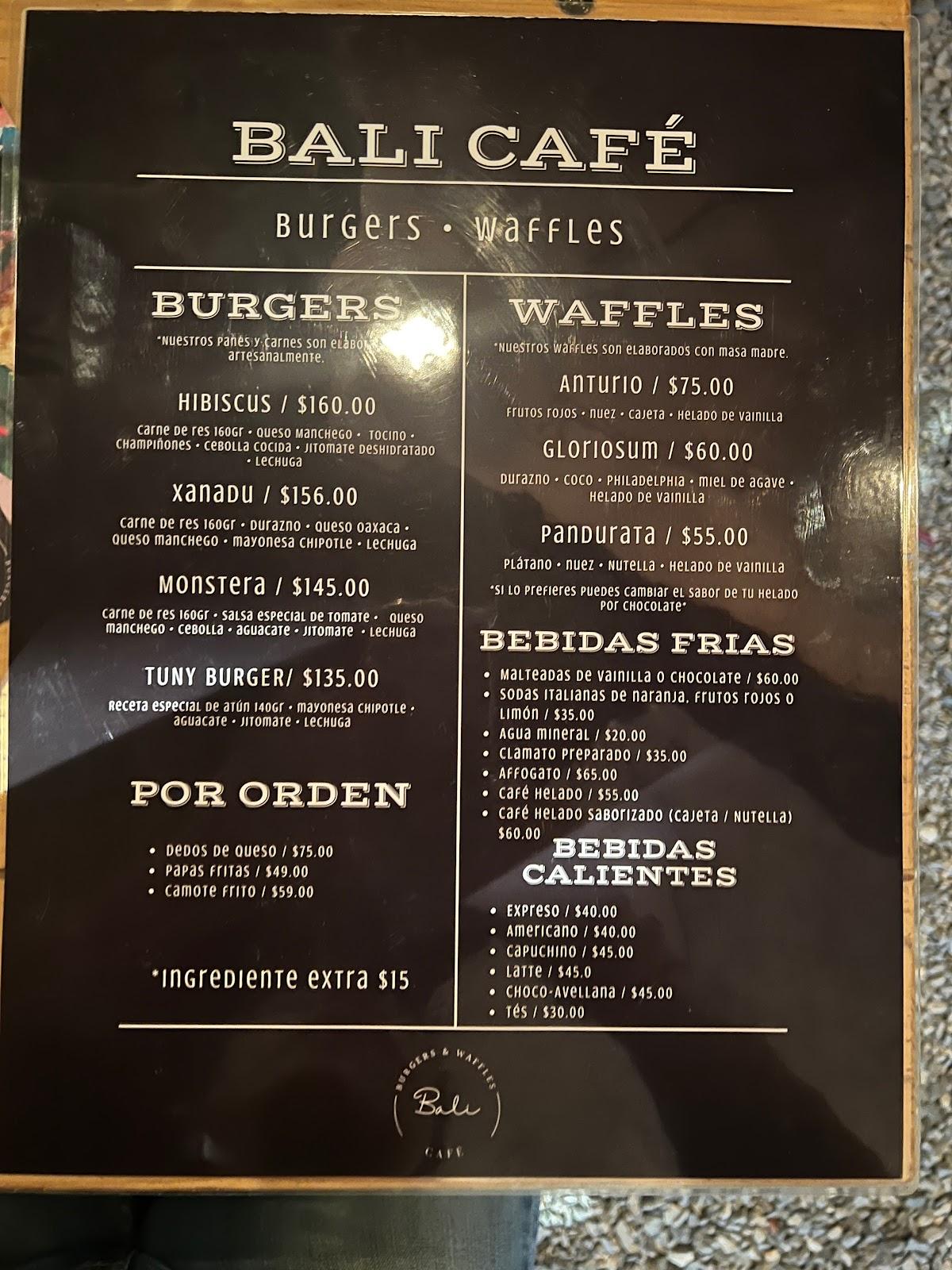 Menu at Bali Cafe, Cuernavaca