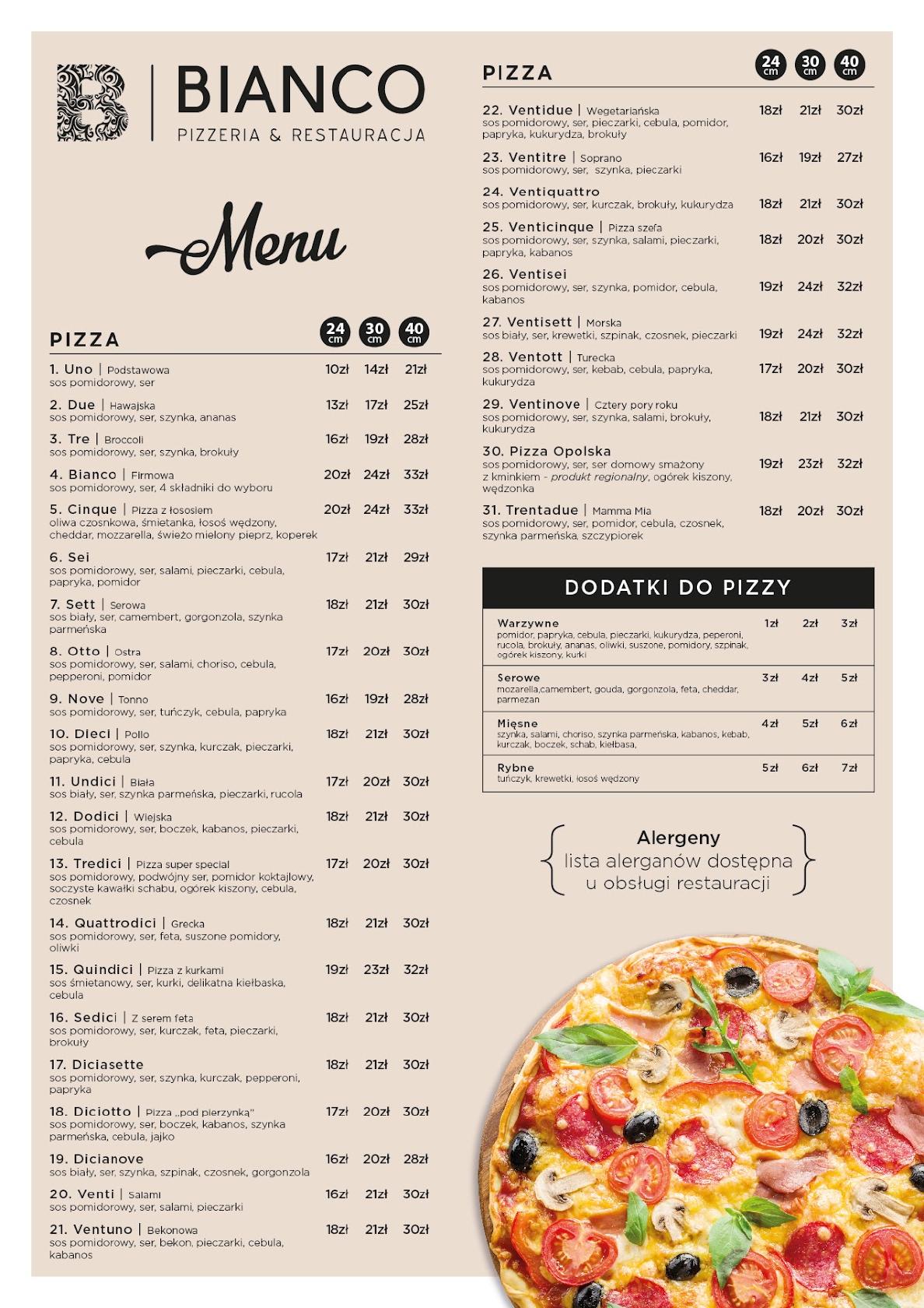 Menu at Bianco Pizzeria & Restauracja, Biała Prudnicka