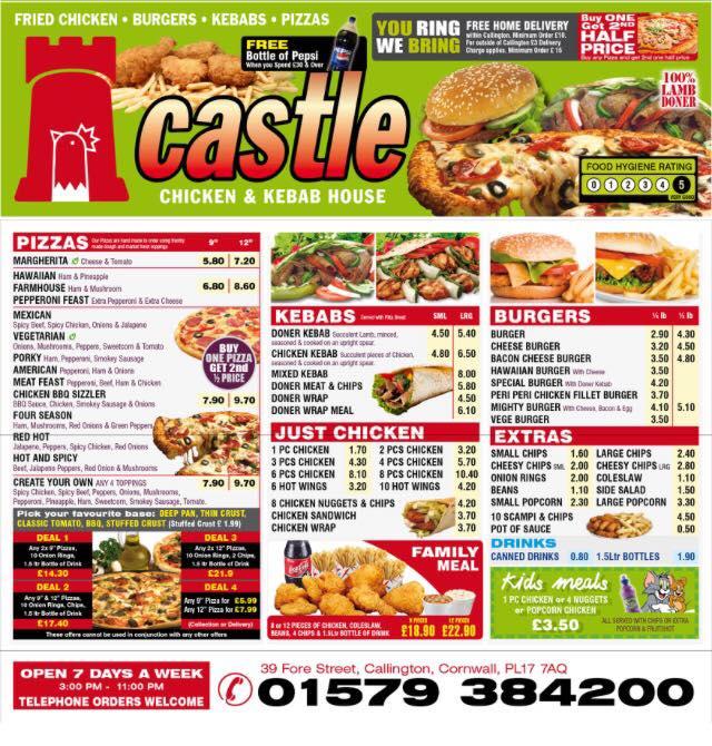Menu at Castle Chicken & Kebab House restaurant, Callington