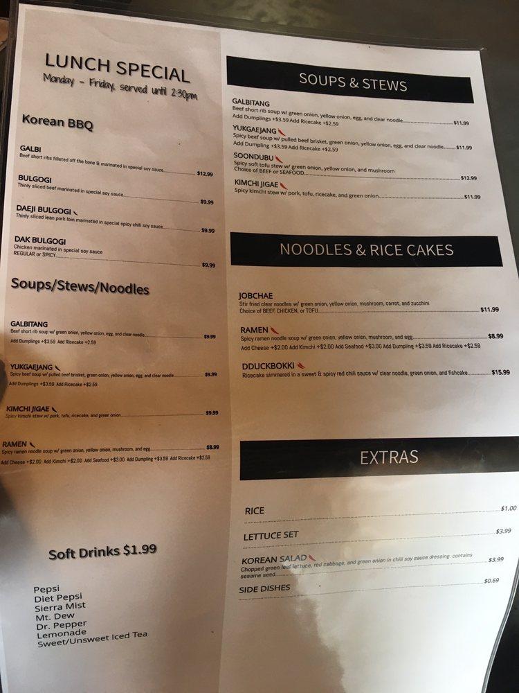 Menu at DWJ Korean BBQ, Memphis, 551 S Highland St