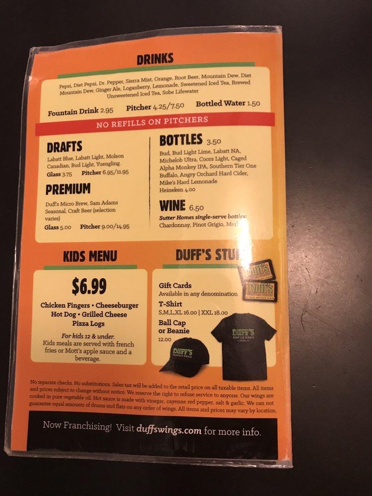 Menu at Duff's Famous Wings pub & bar, Amherst, Sheridan Dr