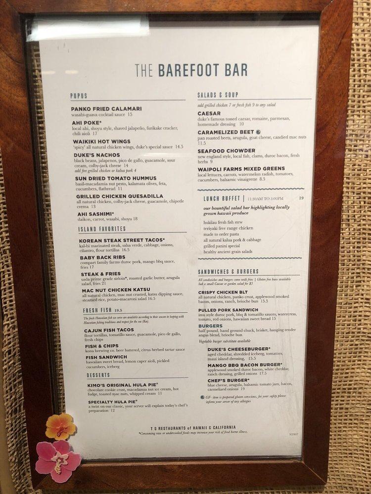 Menu at Duke's Waikiki pub & bar, Honolulu, Kalākaua Ave #116