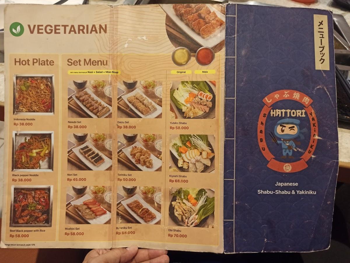 Menu at Hattori shabu-shabu & yakiniku restaurant, North Jakarta