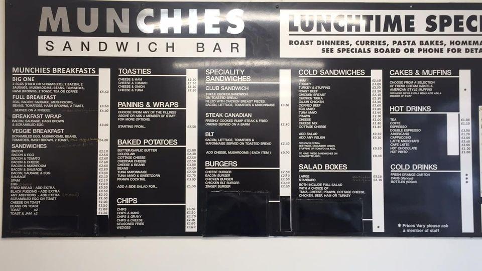 Menu at Munchies Sandwich Bar, Rochdale, 253 Rooley Moor Rd