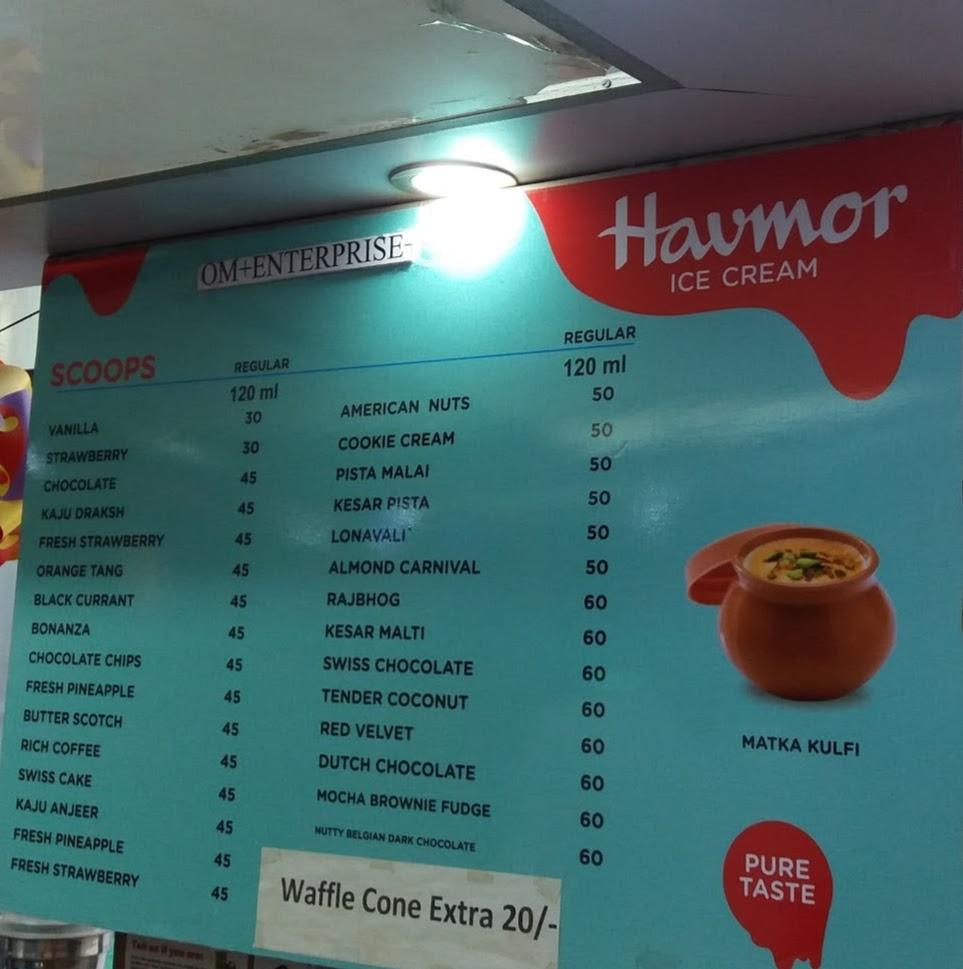 Menu at Om Enterprise-Havmor, Vadodara, Kiosk No. 1 Food Court 7 Seas Mall