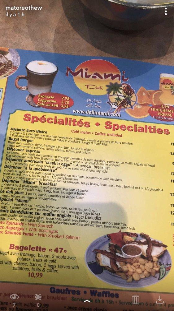 Menu au Restaurant Miami Déli, Montréal