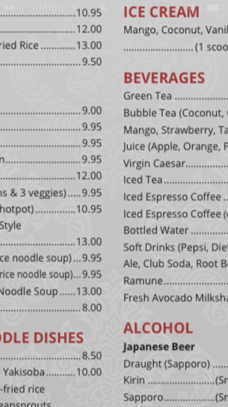 Menu at Seki noodle house restaurant, Kelowna, Lakeshore Rd #102